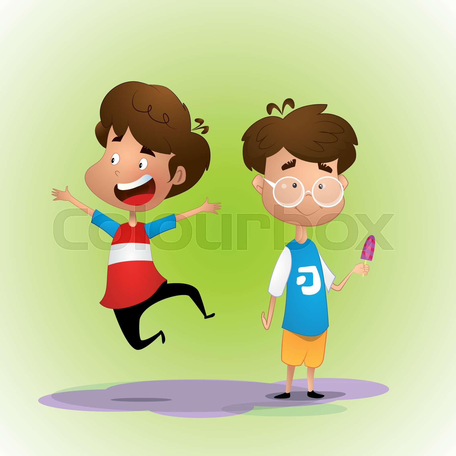Two kids, one of them jump | Stock vector | Colourbox