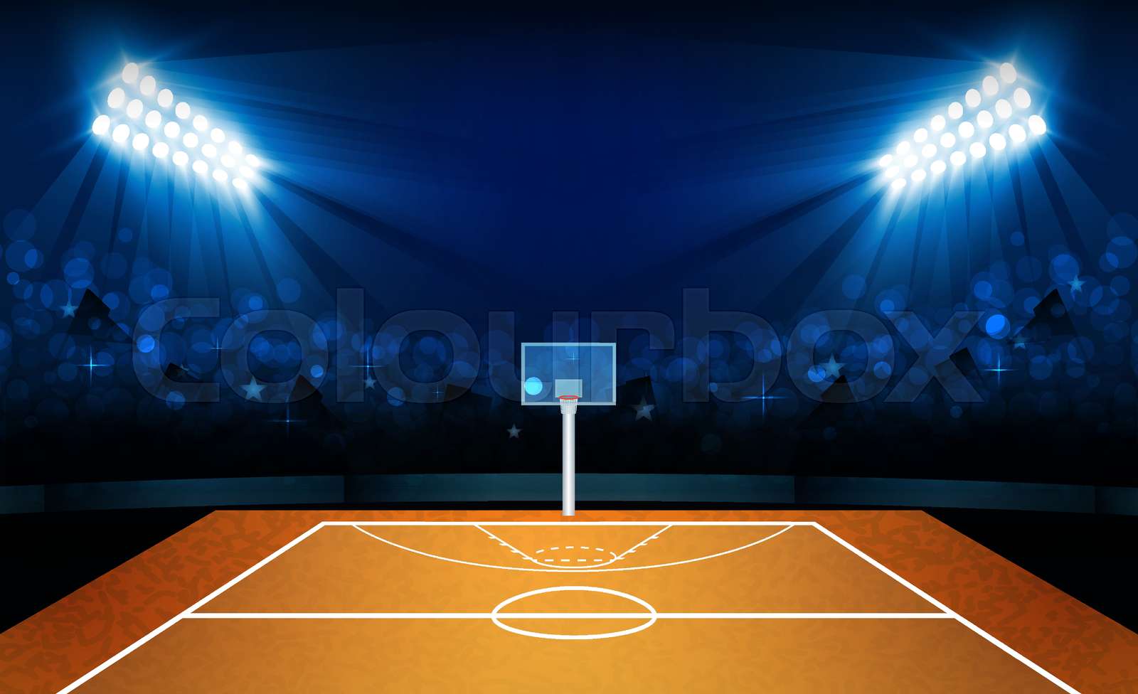 Basketball arena field with bright stadium lights design. Vector ...