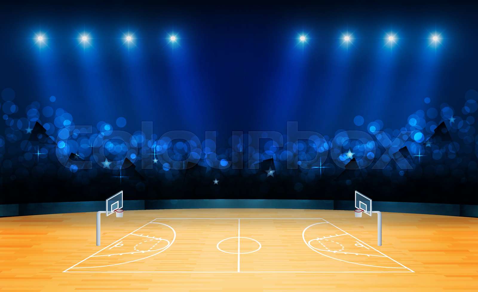 Basketball arena field with bright stadium lights design. Vector ...