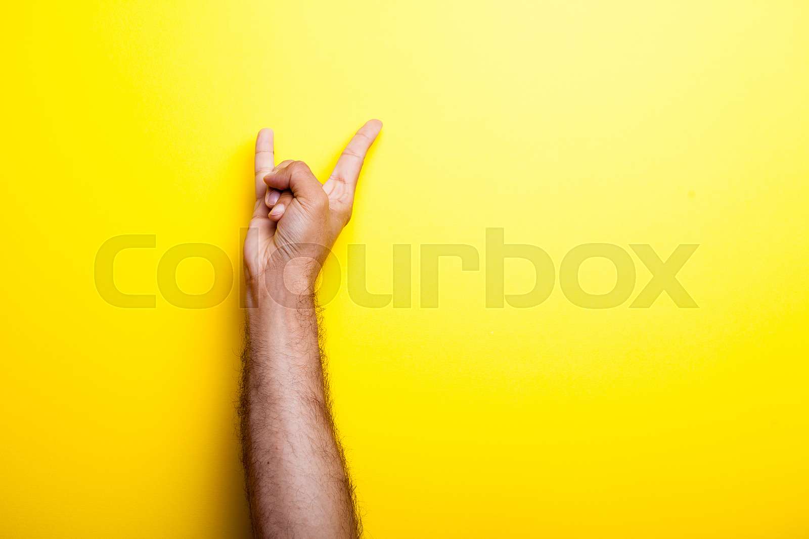 Male hand showing the rock on sign | Stock image | Colourbox
