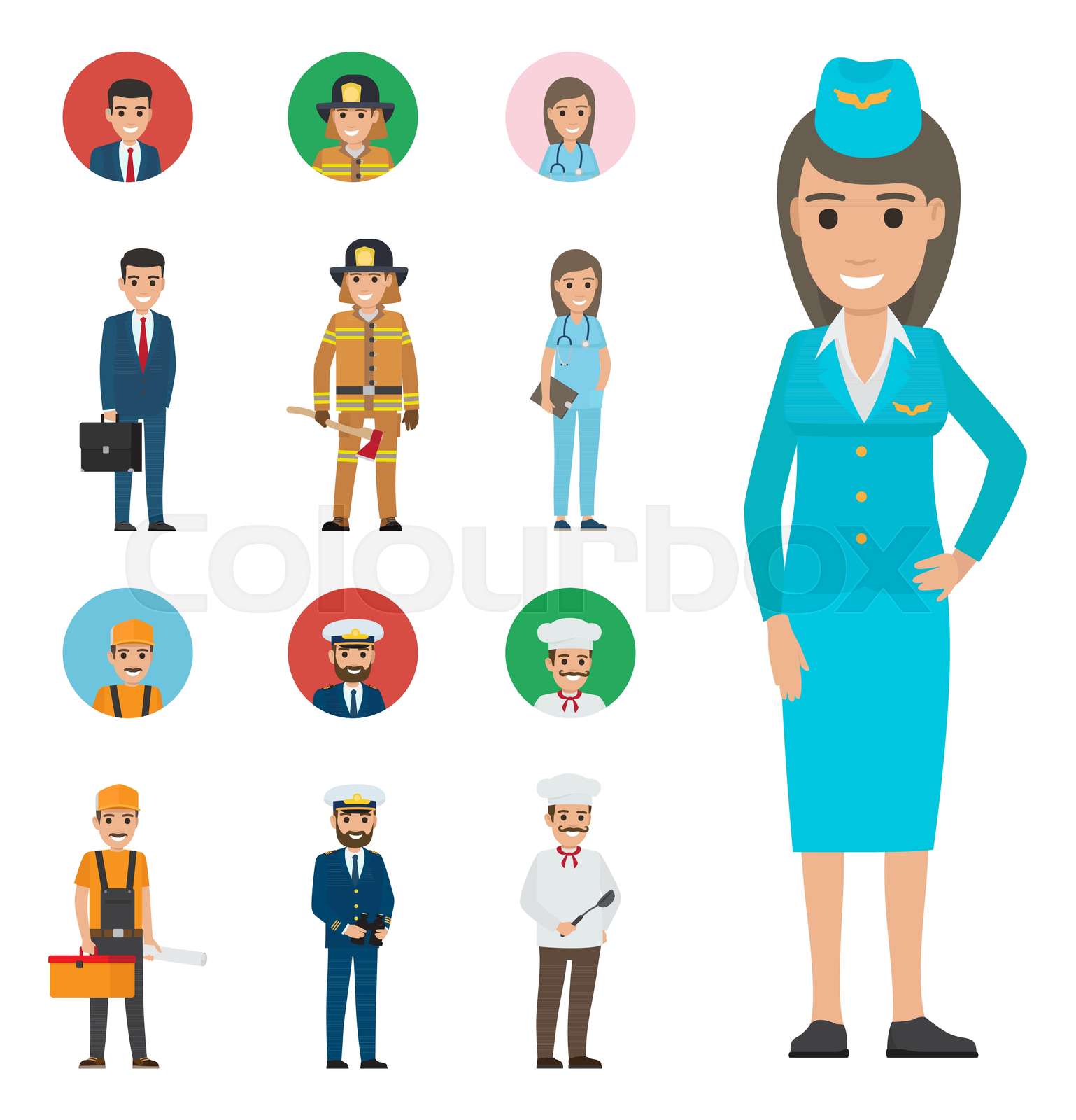 Professions People Cartoon Characters Icons Set | Stock vector | Colourbox