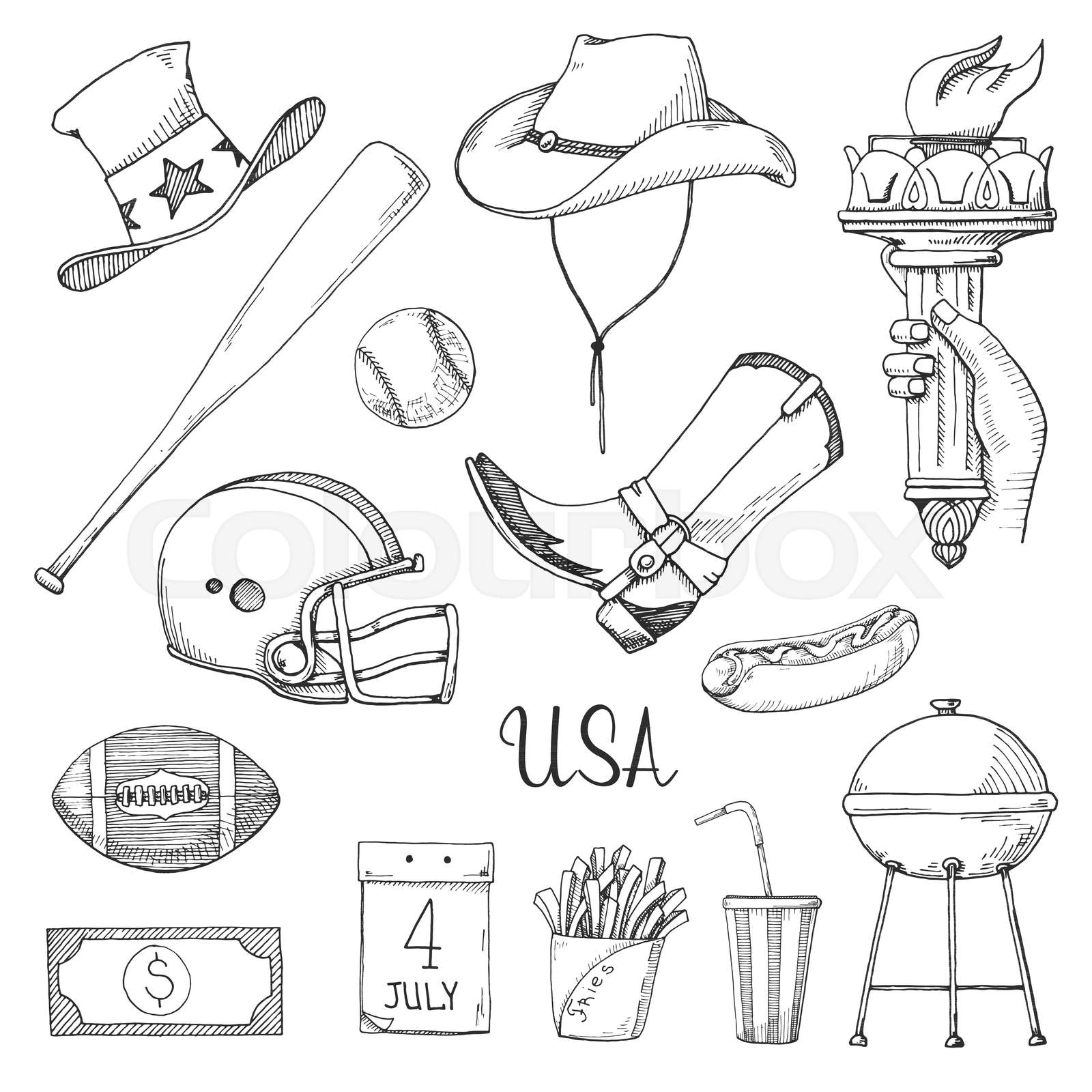 Set of elements of American culture. Welcome to USA. Vector ...