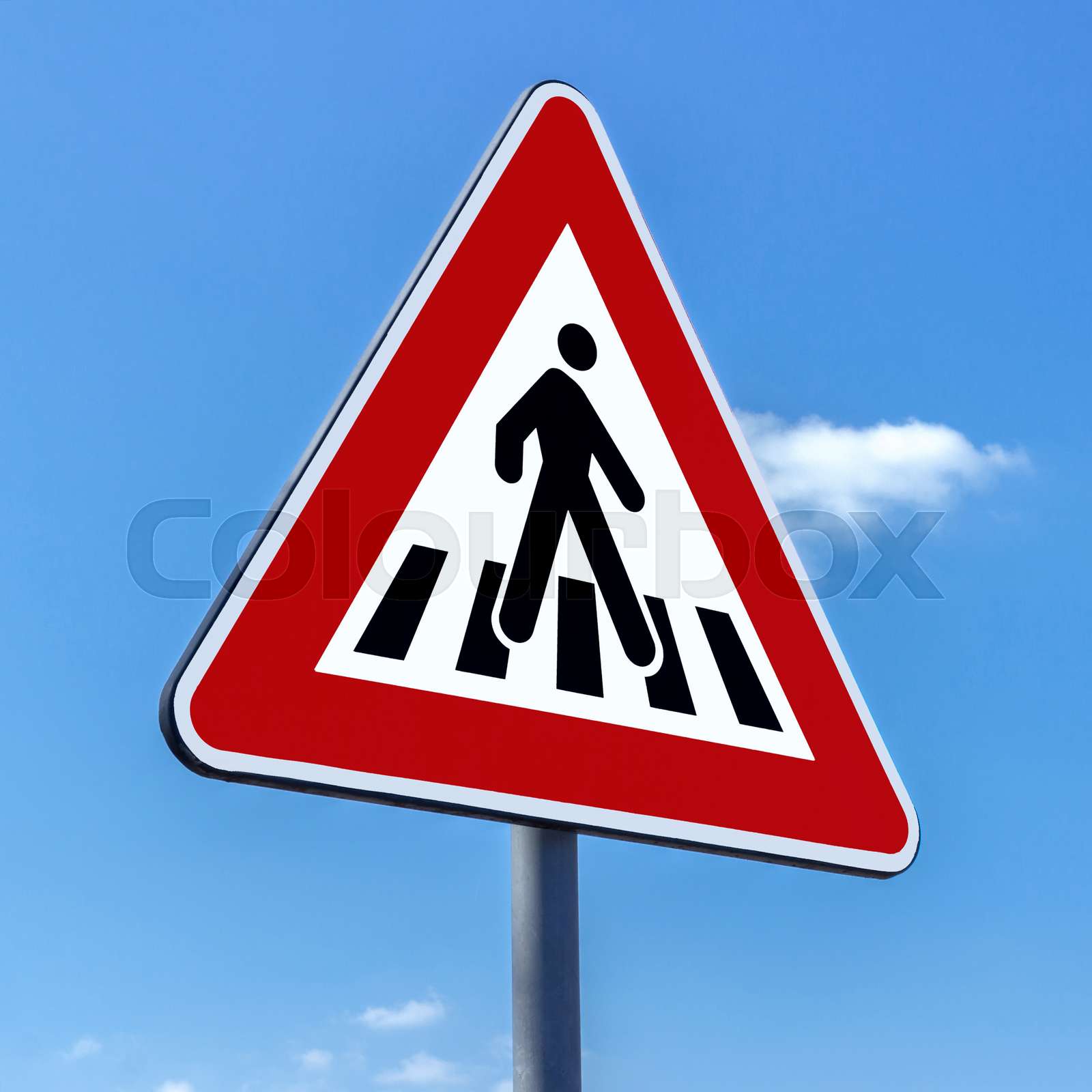 Warning sign with crosswalk symbol | Stock image | Colourbox