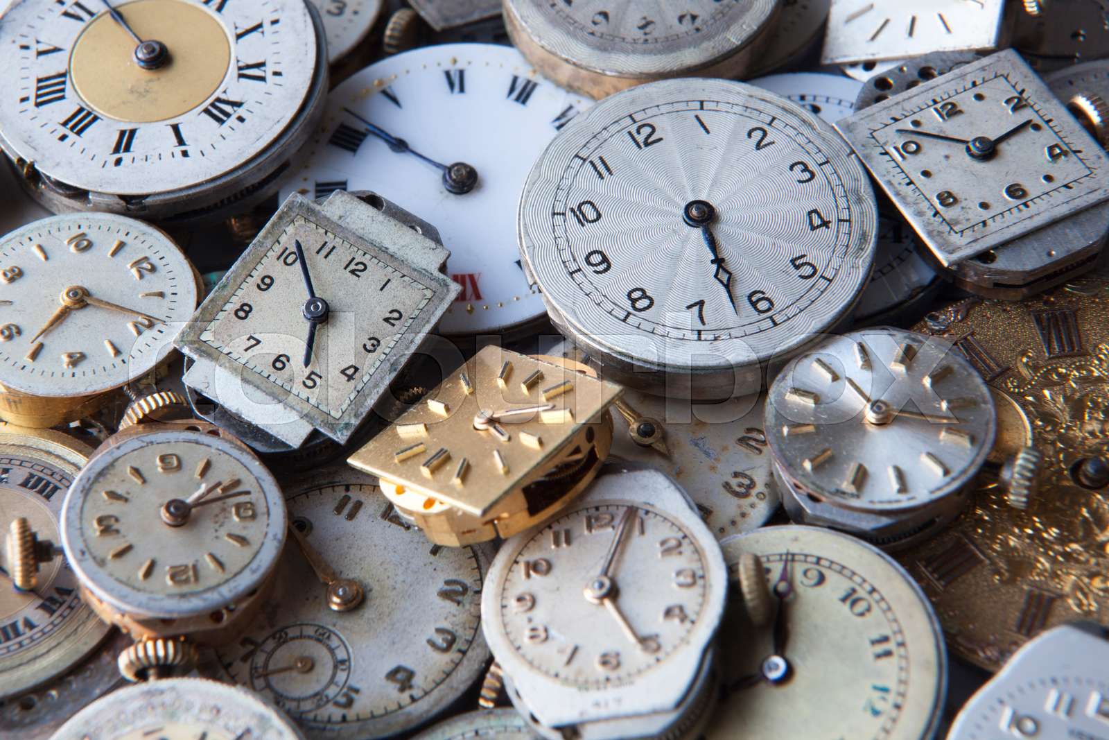 Full Frame Shot Of Old Watch Faces To Illustrate Concept Of Time ...