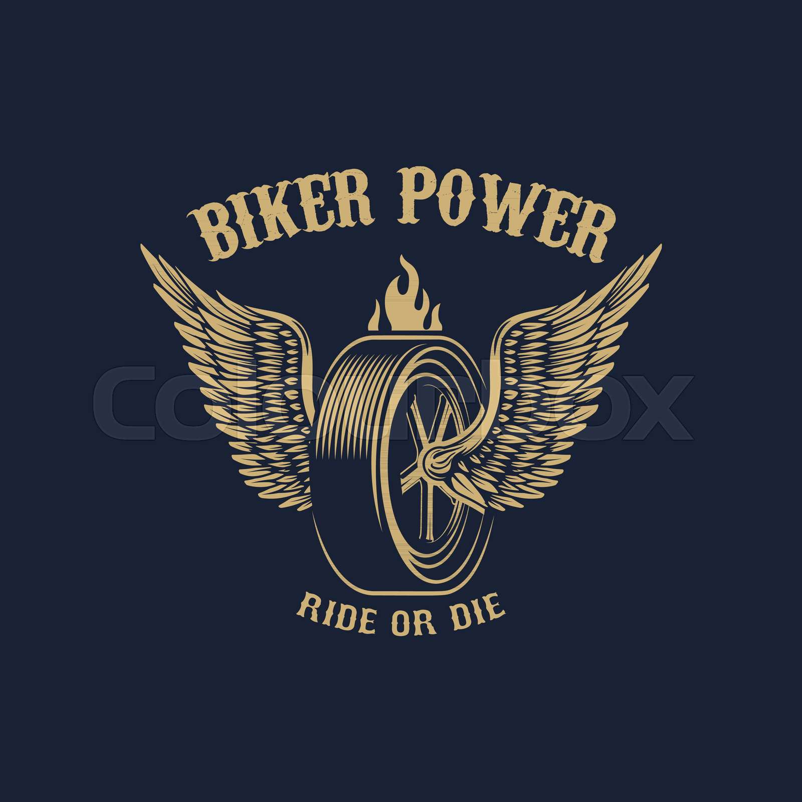 Biker power. Winged wheel in golden style. Design element for logo ...