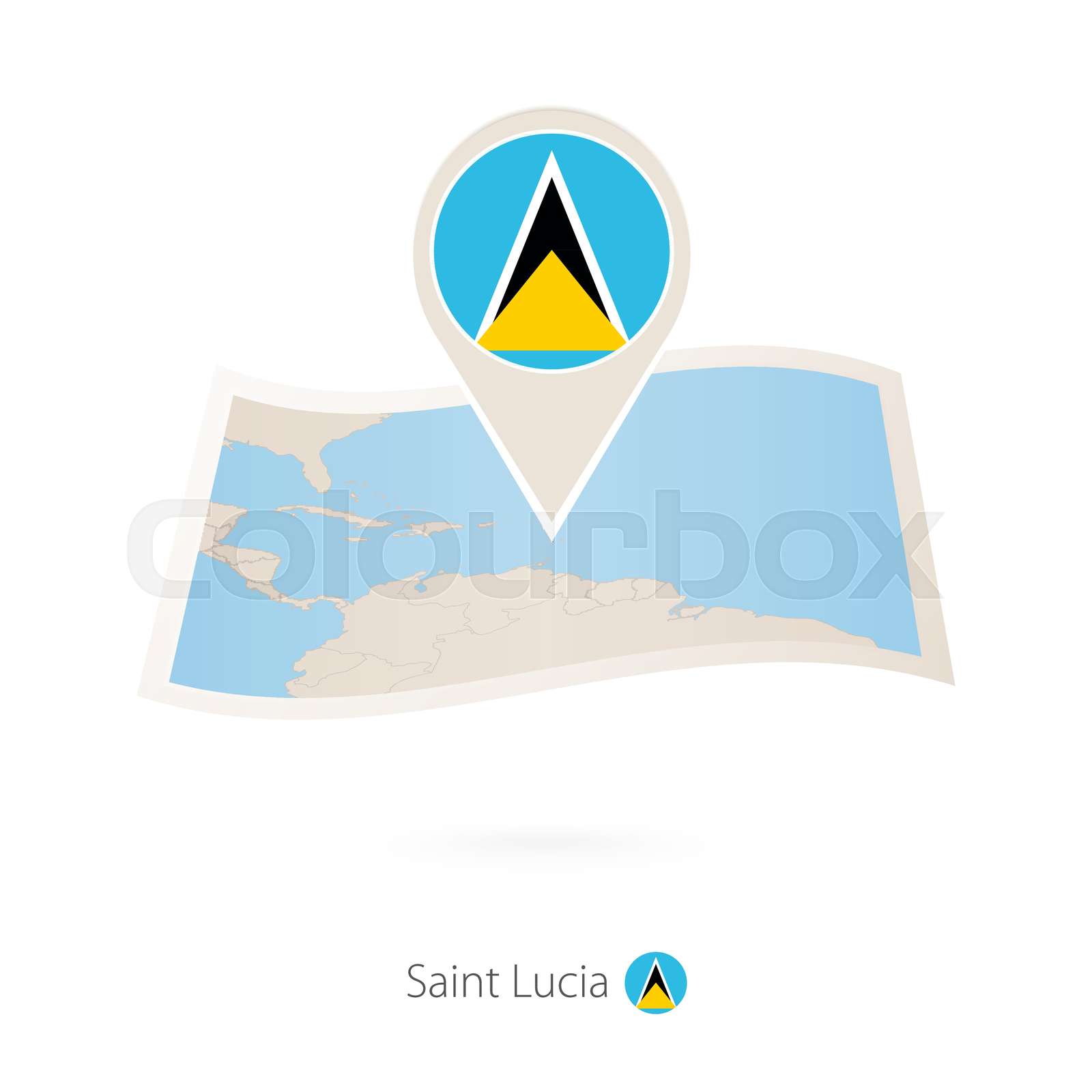Folded paper map of Saint Lucia with flag pin of Saint Lucia. | Stock ... Folded paper map of Saint Lucia with flag pin of Saint Lucia. | Stock ...