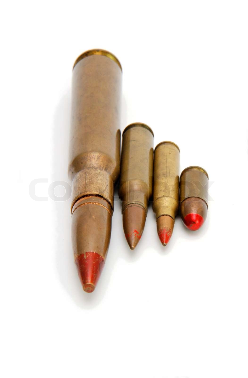 Four red-tipped tracer cartridges of various calibers isolated | Stock ...