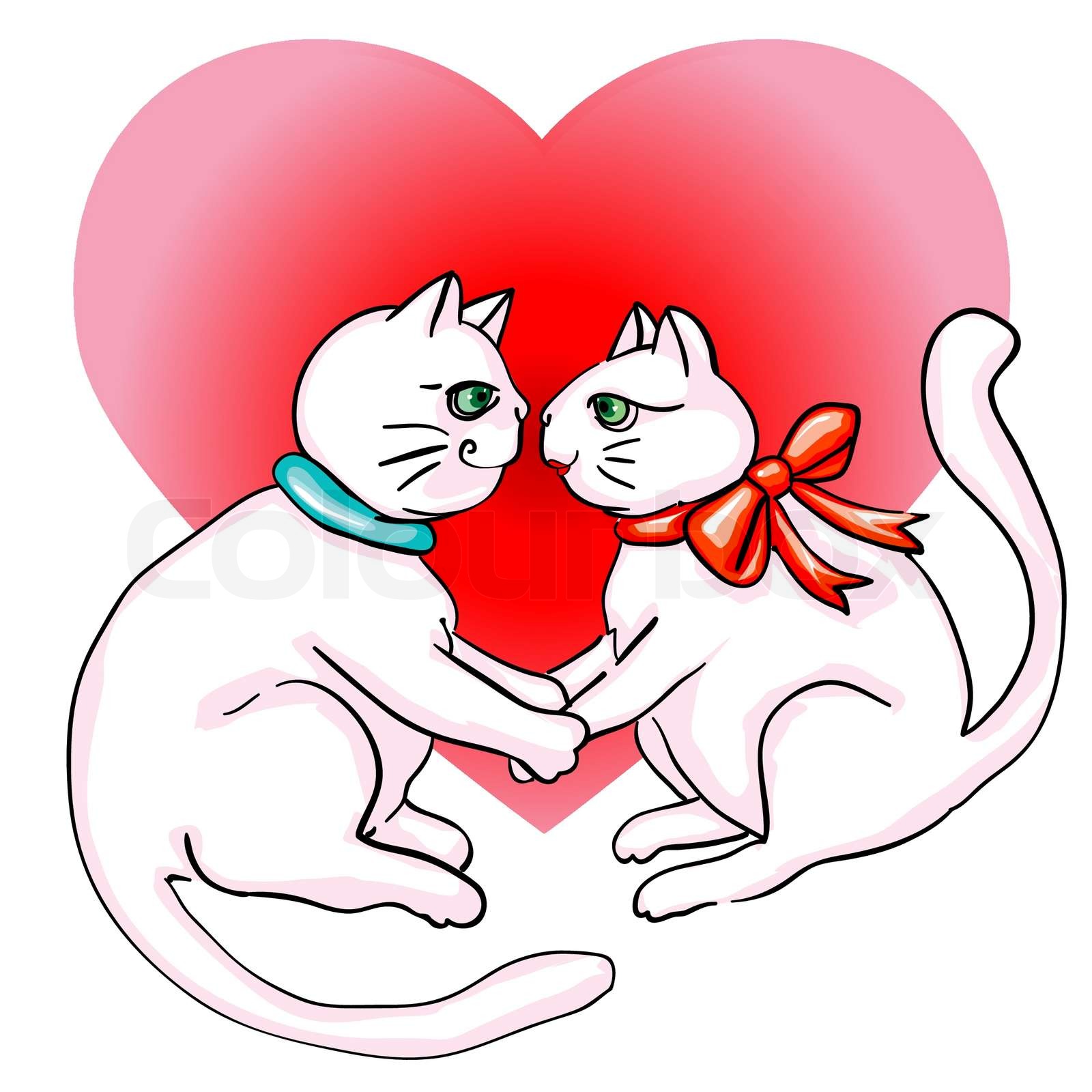 Valentine's Day cute cats in love, clip art isolated on white | Stock ...