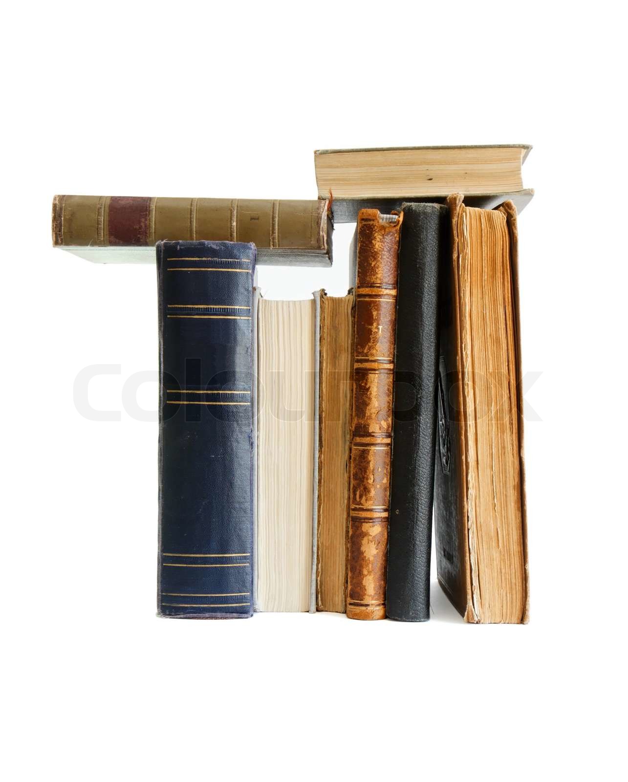 Stack of old books standing isolated | Stock image | Colourbox