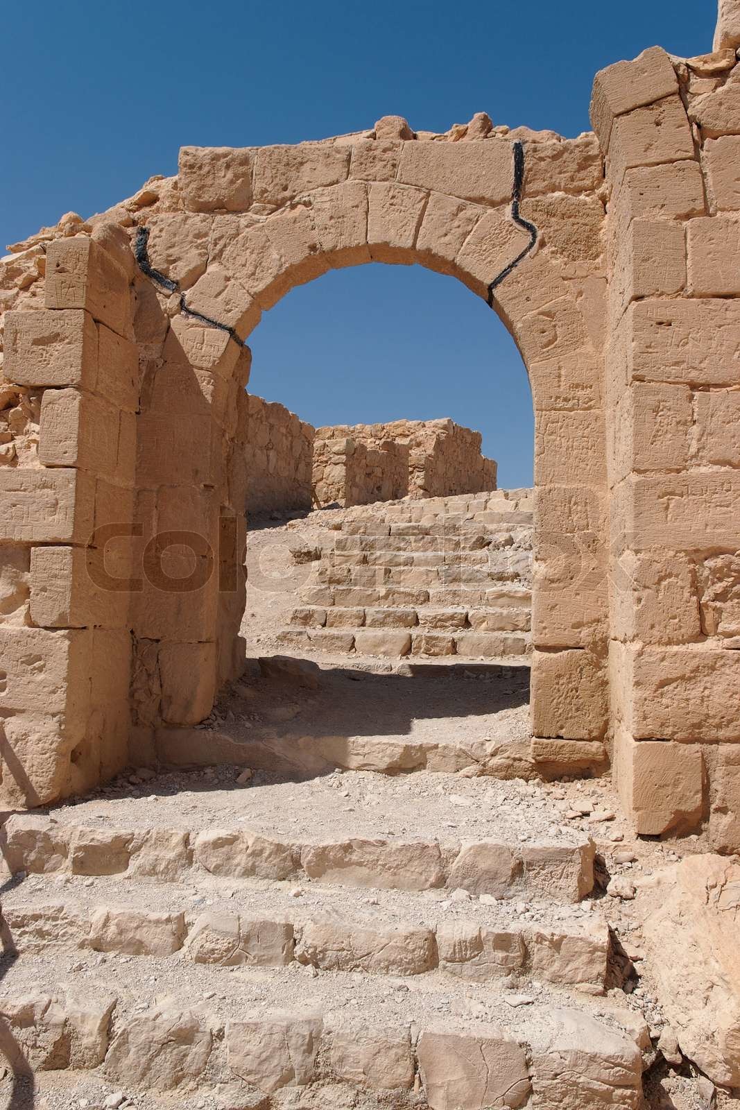 Ancient stone arch and staircase in Masada fortress, Israel | Stock ...