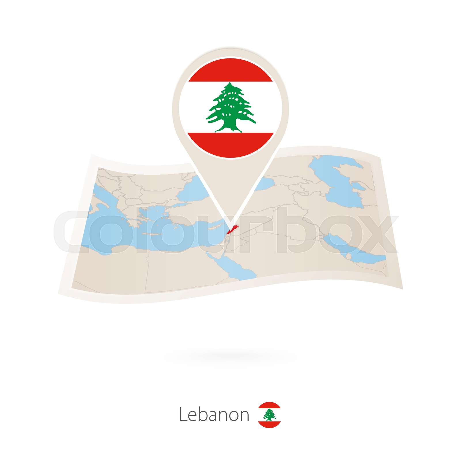 Folded paper map of Lebanon with flag pin of Lebanon. | Stock vector ...