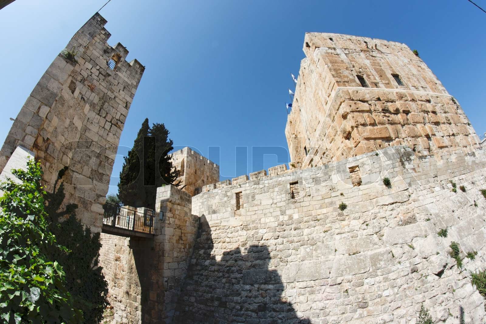 Fisheye view of an ancient citadel in Jerusalem Old City | Stock image ...