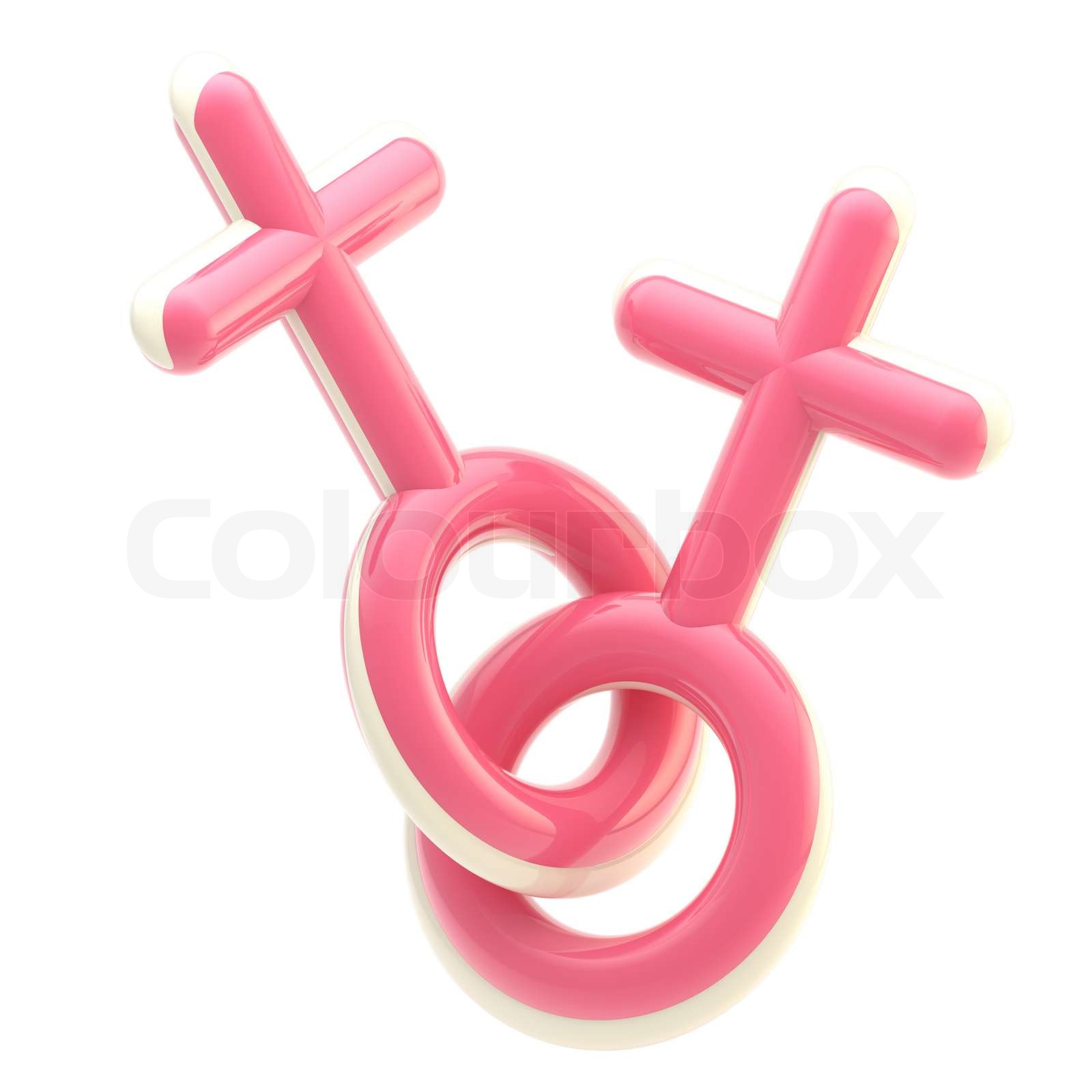 Two linked female pink signs isolated on white | Stock image | Colourbox