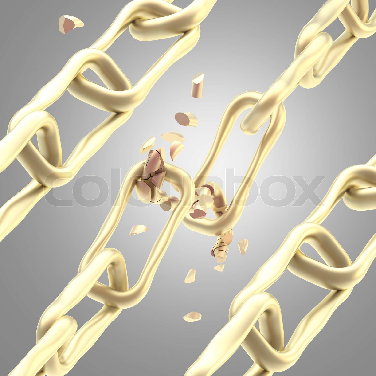 Background made of golden chain with a broken into pieces link | Stock ...