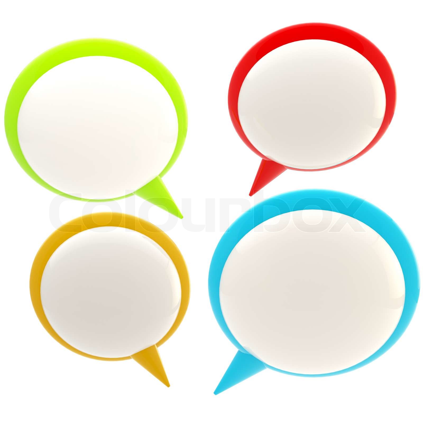 Set von vier glänzenden Sprechblasen isoliert auf weiß | Stock Bild ...