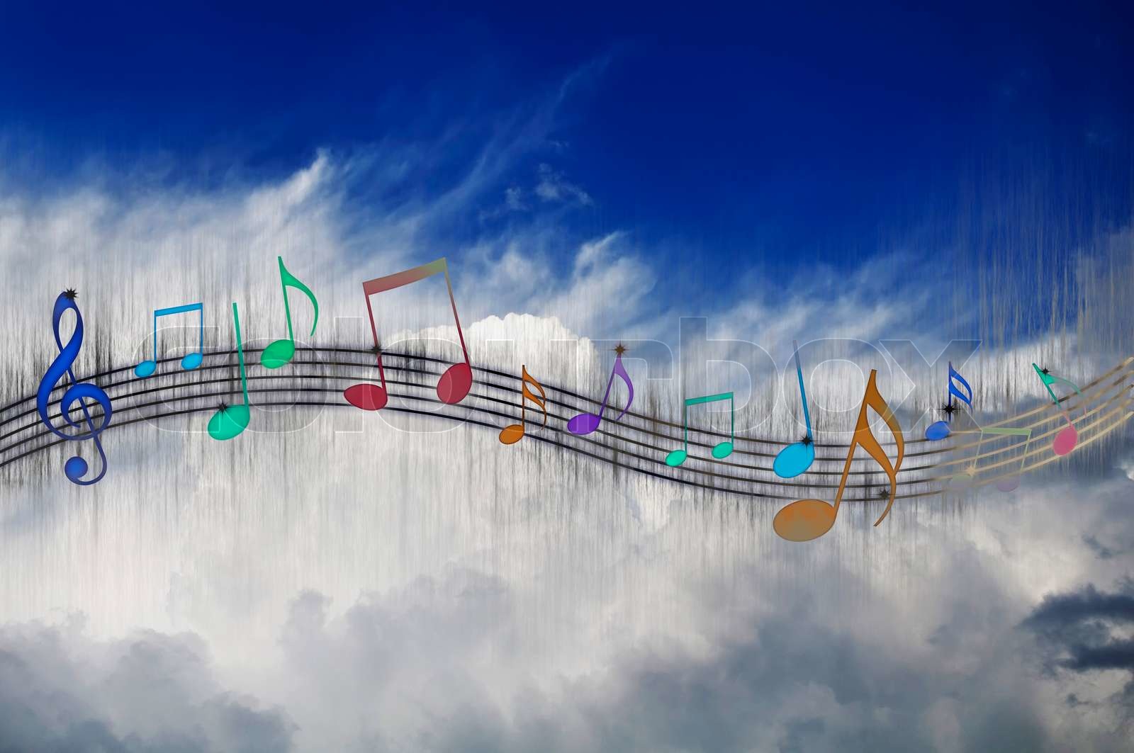 Music Notes on Cloudy Sky Background | Stock image | Colourbox