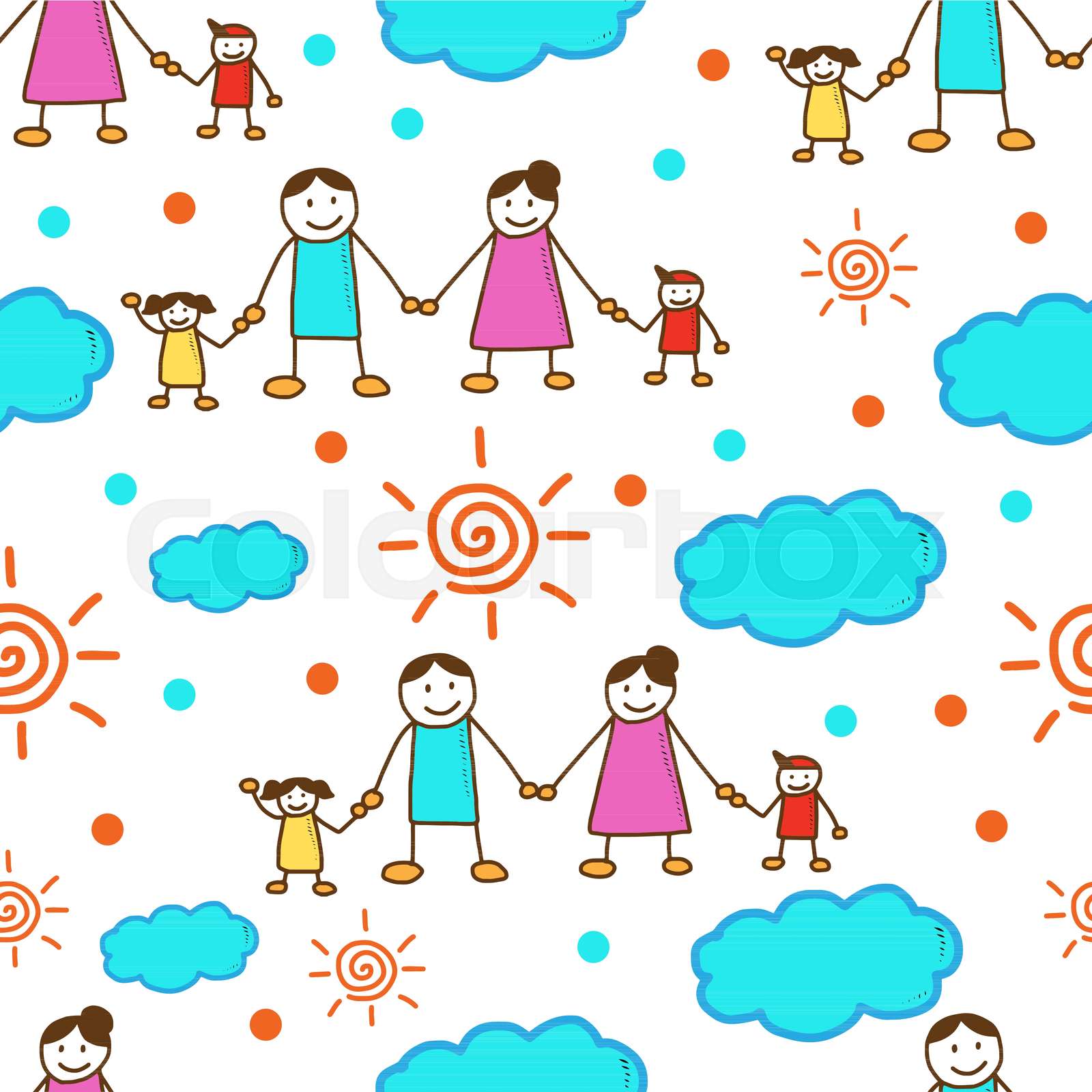 happy family doodle seamless pattern | Stock vector | Colourbox