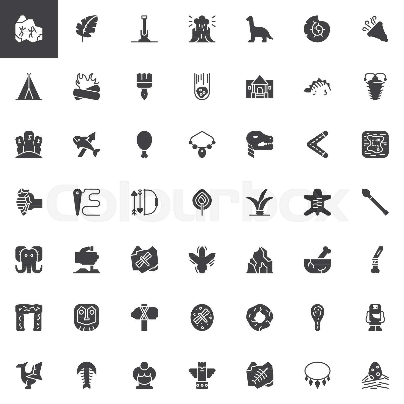 Prehistoric elements vector icons set | Stock vector | Colourbox