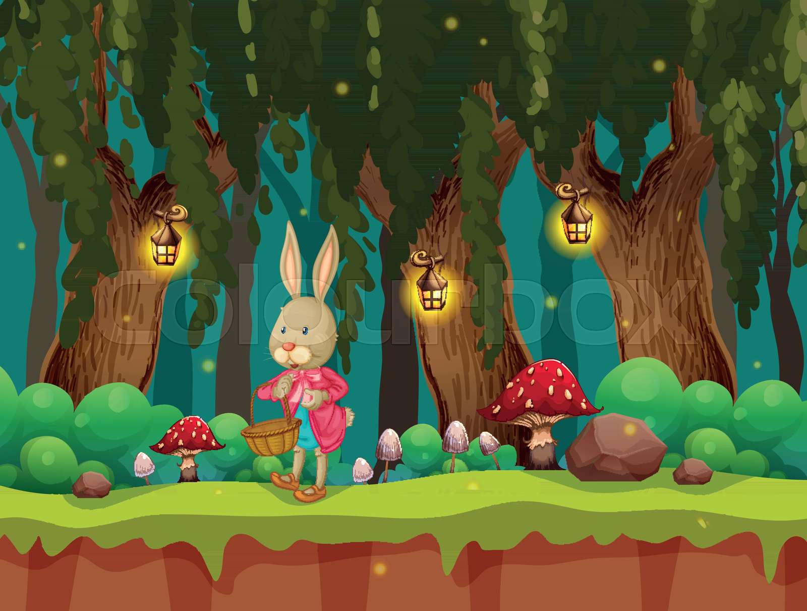 A Cute Rabbit in Forest | Stock vector | Colourbox