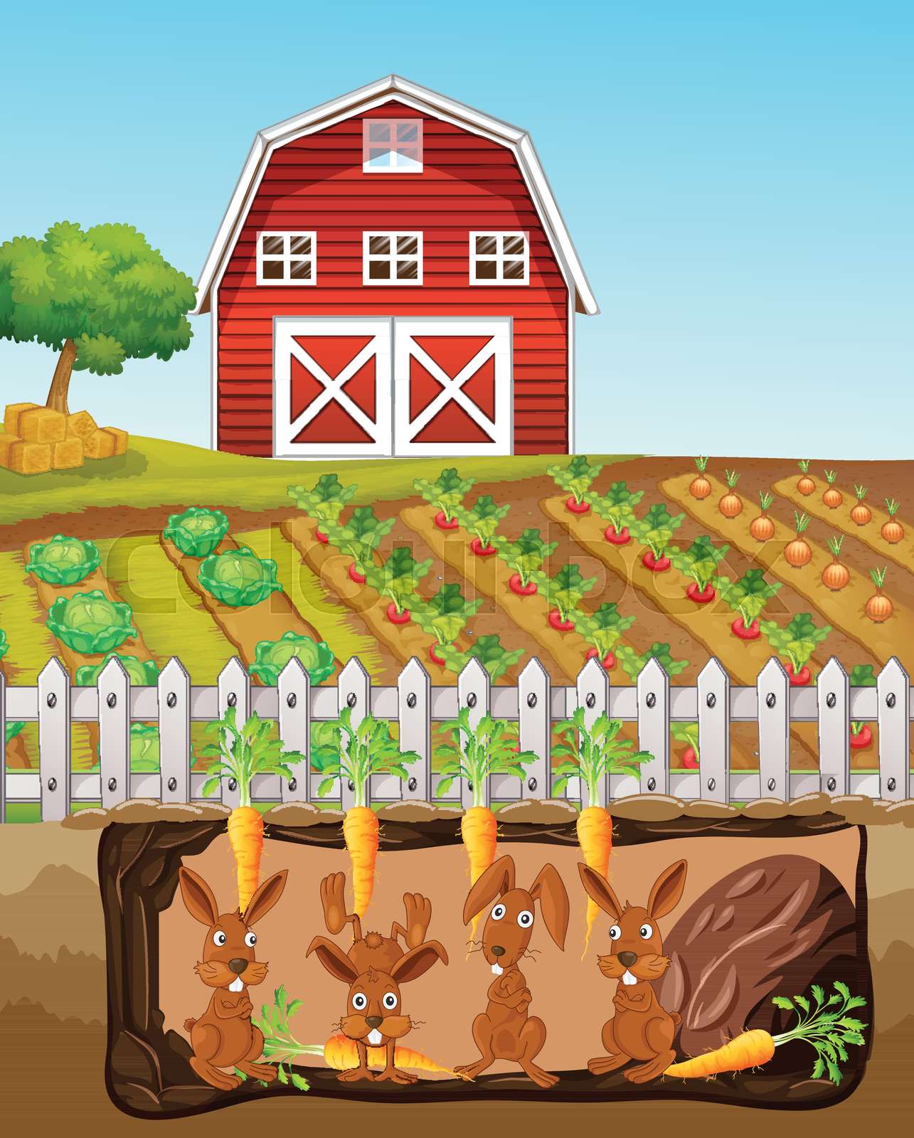 A Happy Rabbit Family at Farm | Stock vector | Colourbox