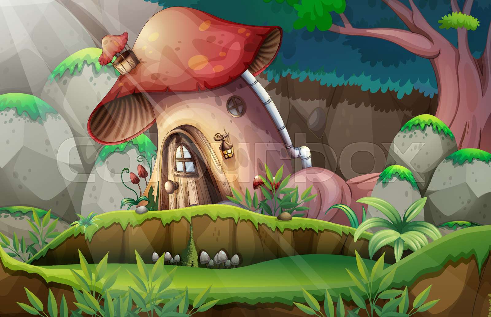 A Mushroom House in Forest | Stock vector | Colourbox