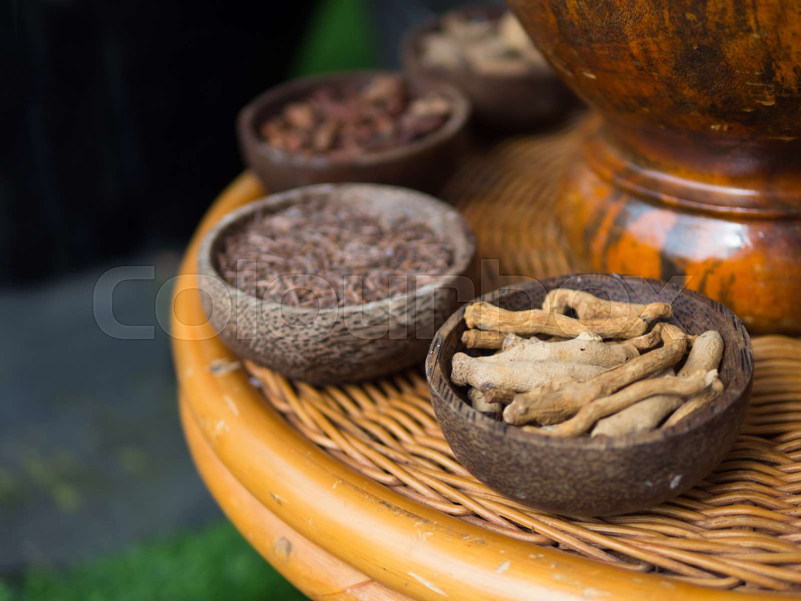 Traditional Indonesian spices used in Jamu spa treatments. | Stock ...