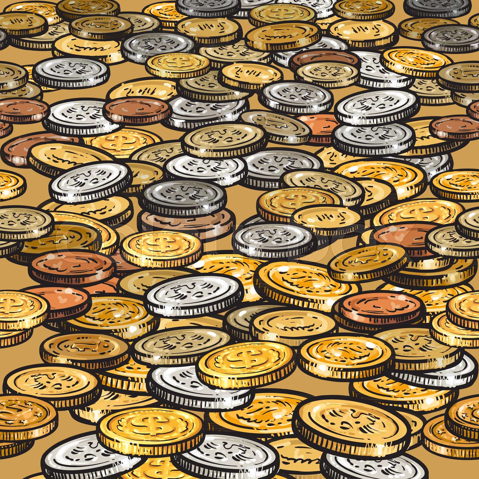 Background with different coins. Seamless border. | Stock vector ...