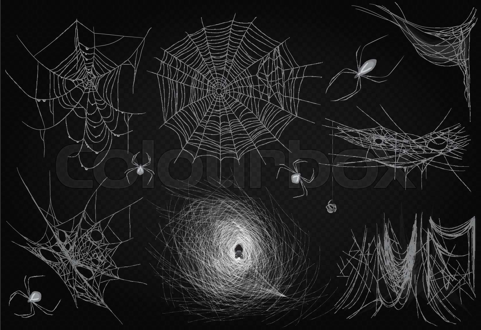 Cobweb set isolated on black transparent alpha background. Spiderweb ...