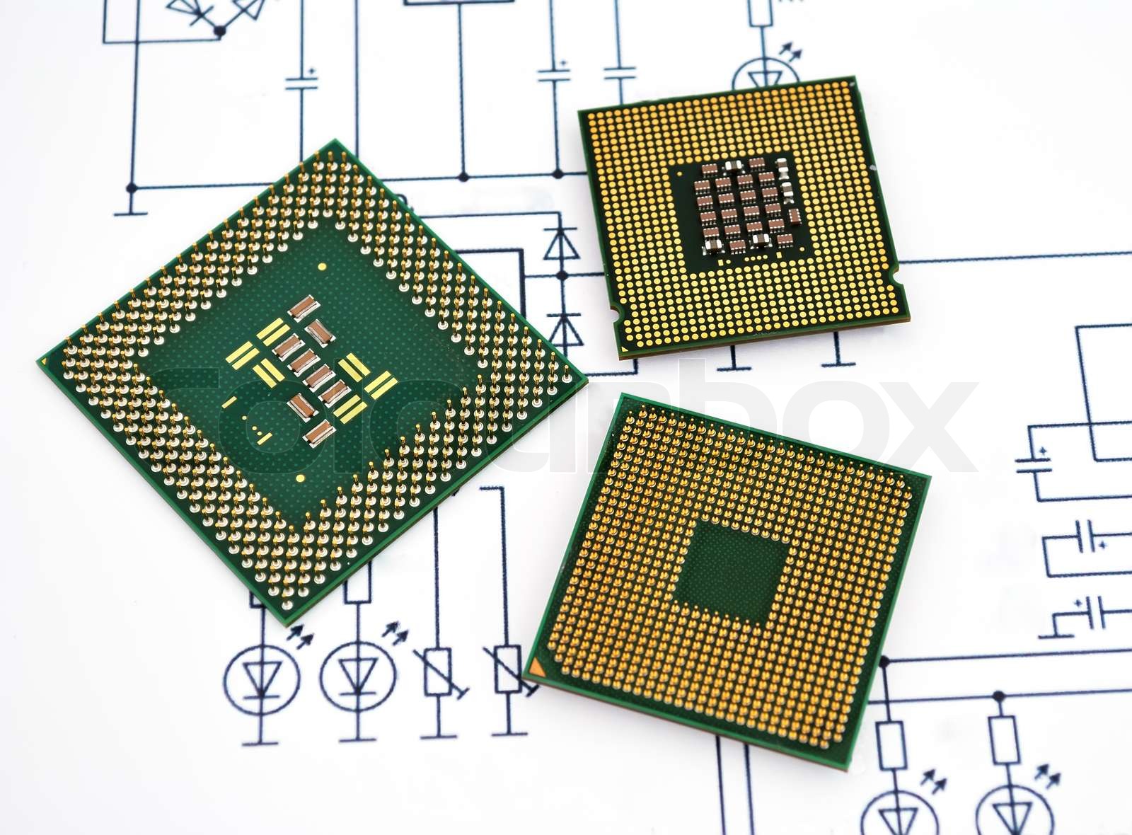 Wiring Diagram and three CPUs | Stock image | Colourbox