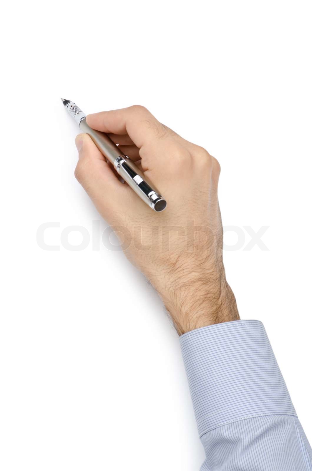Hand mit Stift Schrift auf weißem | Stock Bild | Colourbox