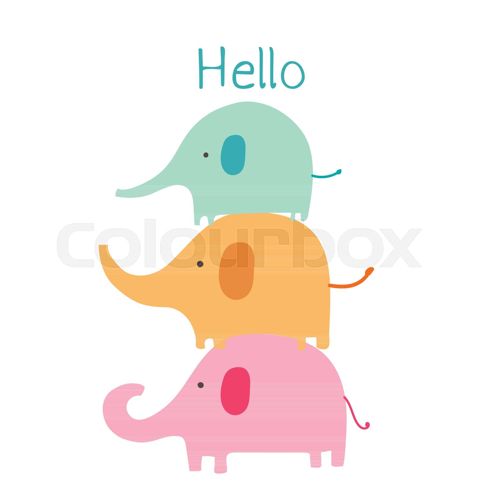 Cute elephant with say hello. Baby animal character vector illustration ...