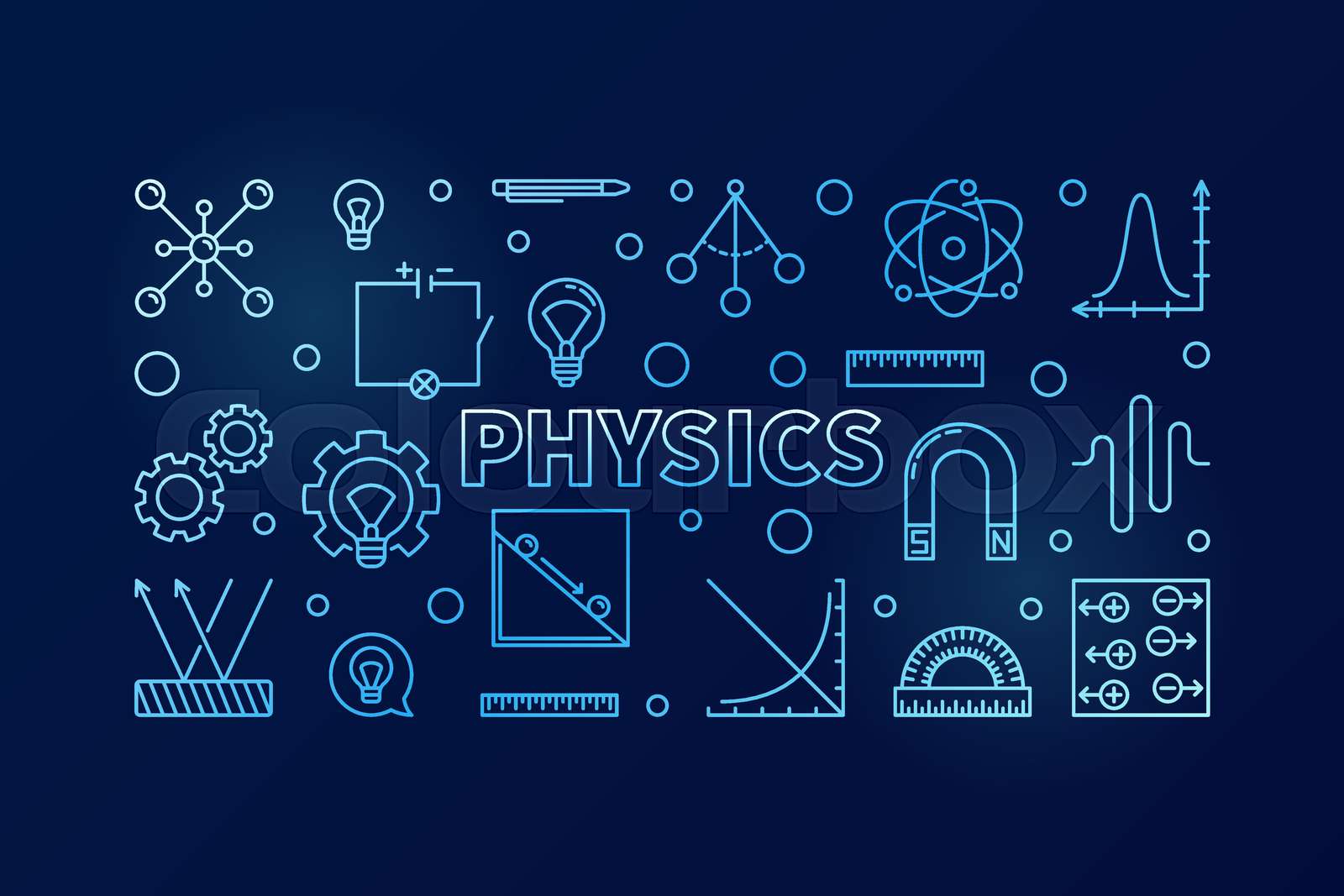 Physics vector blue horizontal banner. Science illustration | Stock ...