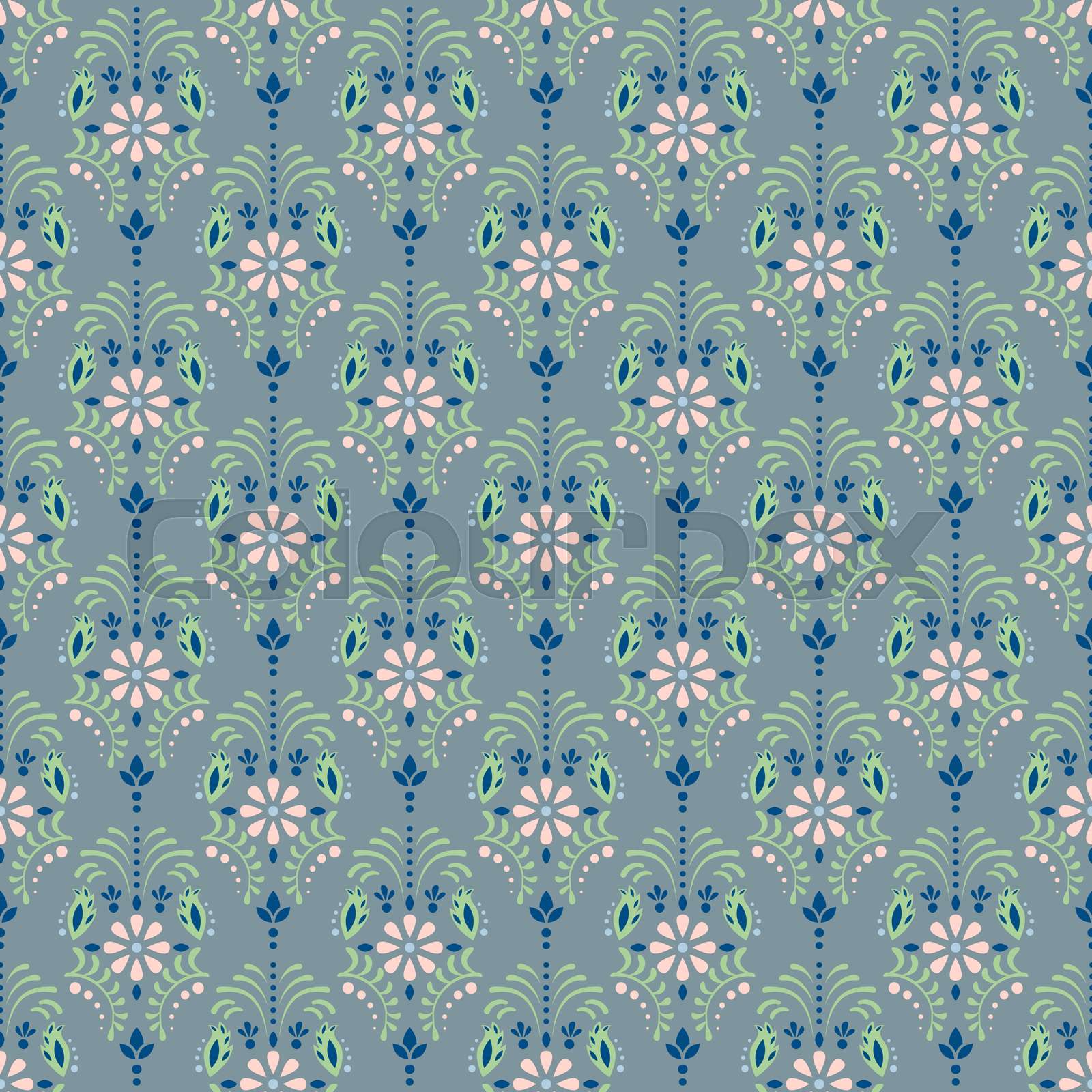 Damask dusty blue floral seamless vector pattern. | Stock vector ...