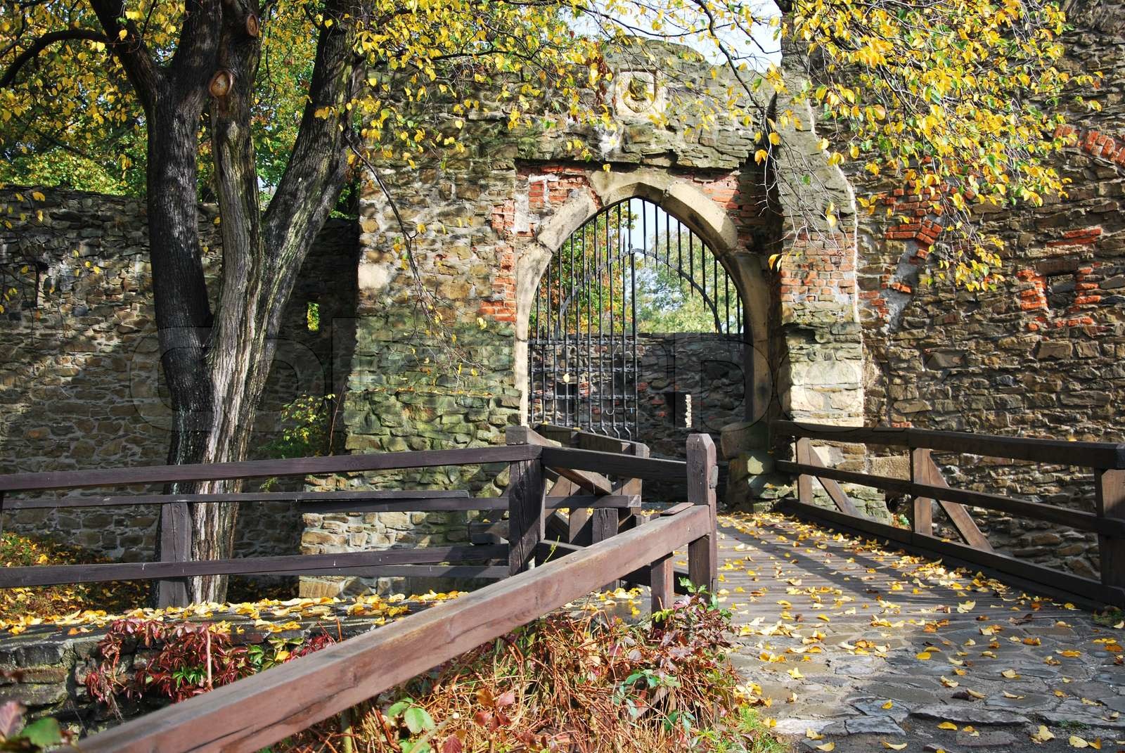 medieval gothic autumn castle fortification helfstyn in czech republic ...