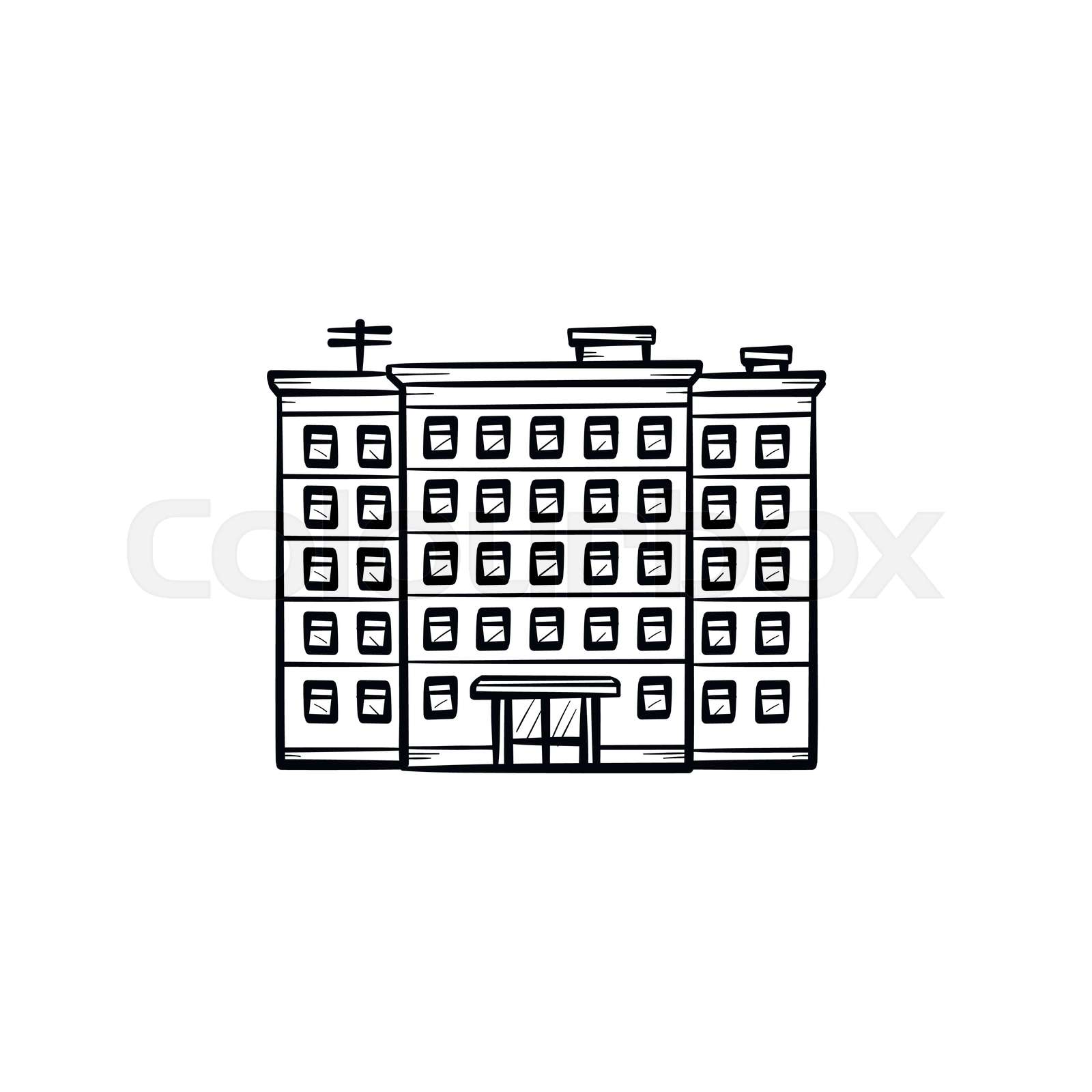 Block of flats hand drawn outline doodle icon. | Stock vector | Colourbox