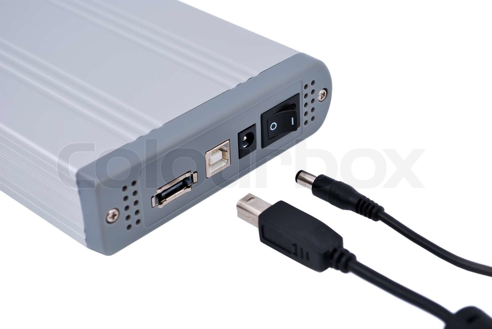 Portable Hard Drive 3.5 " and power plug and USB | Stock image | Colourbox