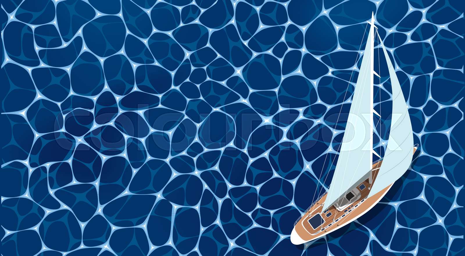 Sailing ship banner. Top view sail boat on water | Stock vector | Colourbox