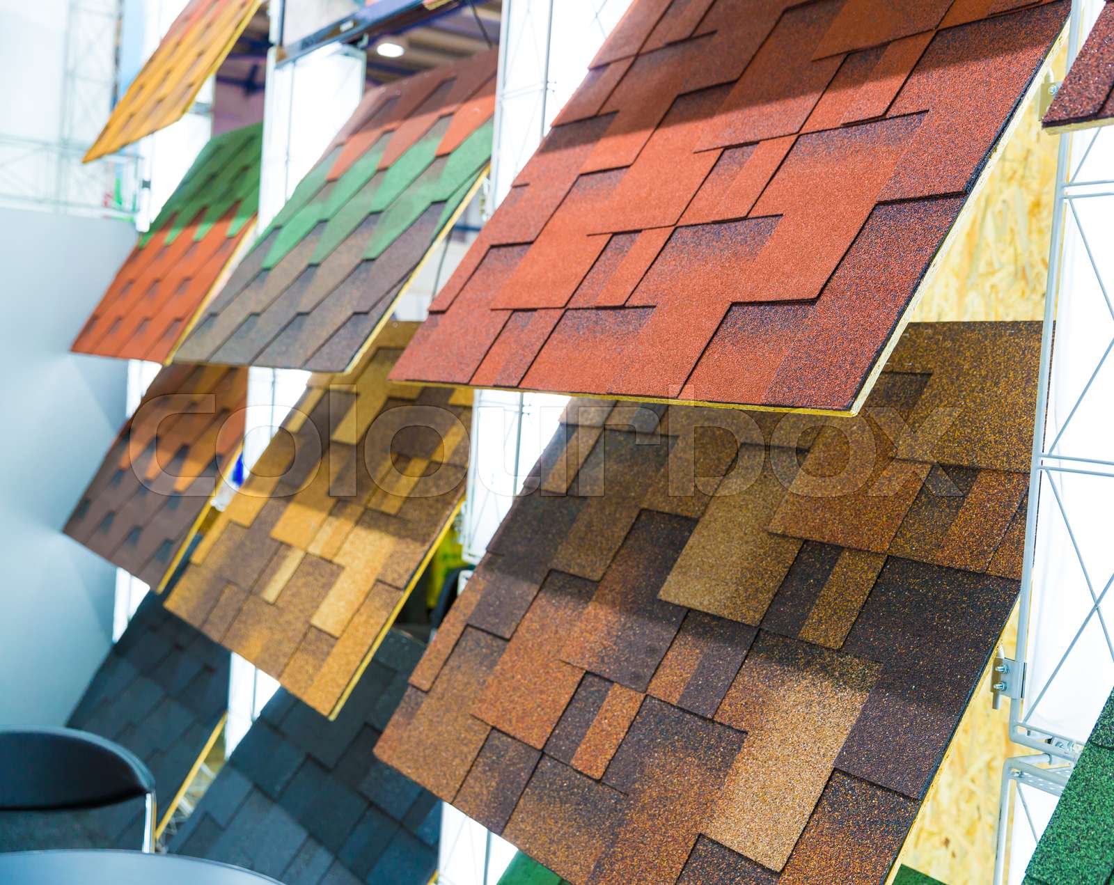 Bitumen tile, exhibition sample in the store | Stock image | Colourbox