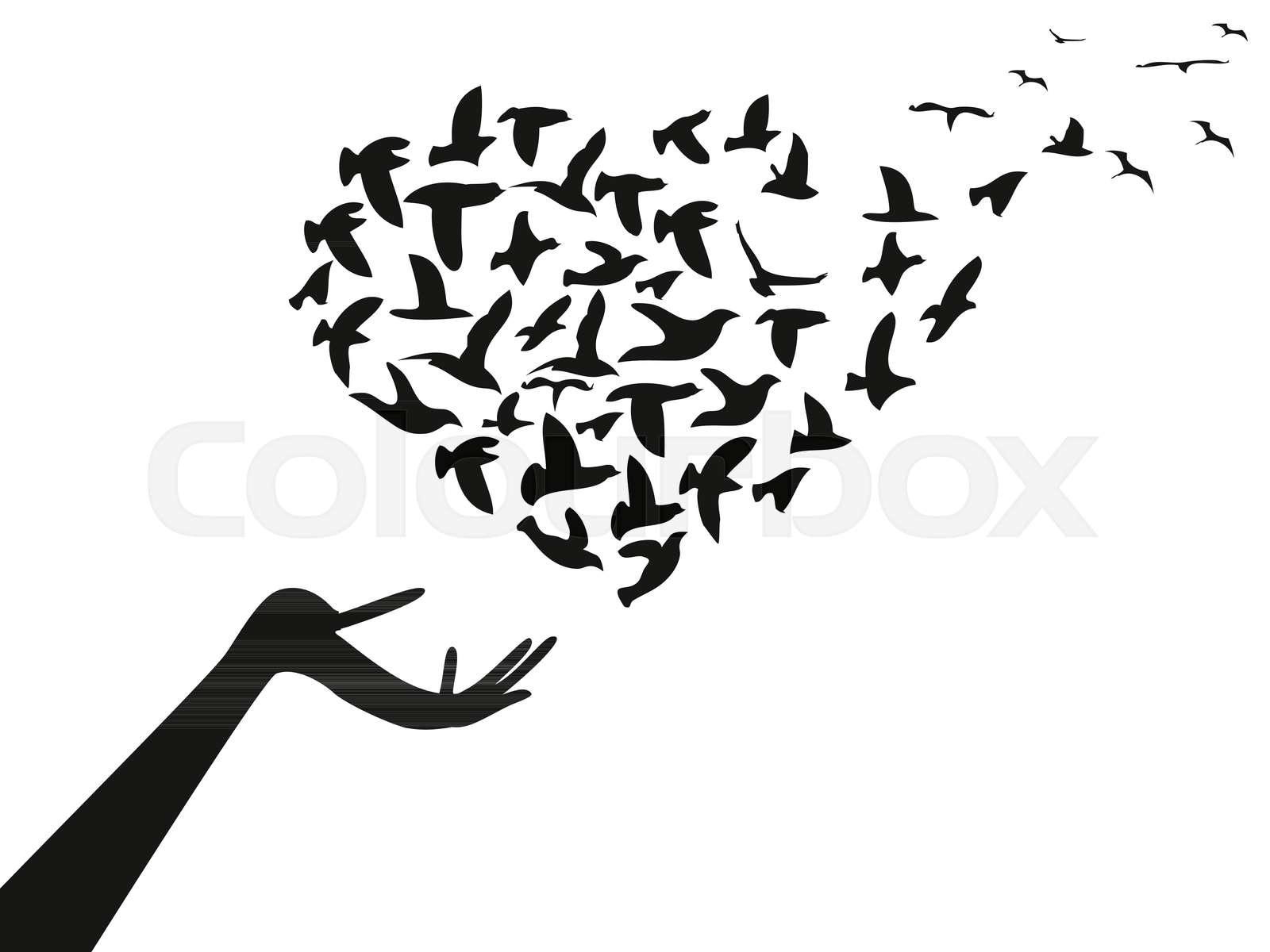 hand with Heart shaped flying birds | Stock vector | Colourbox