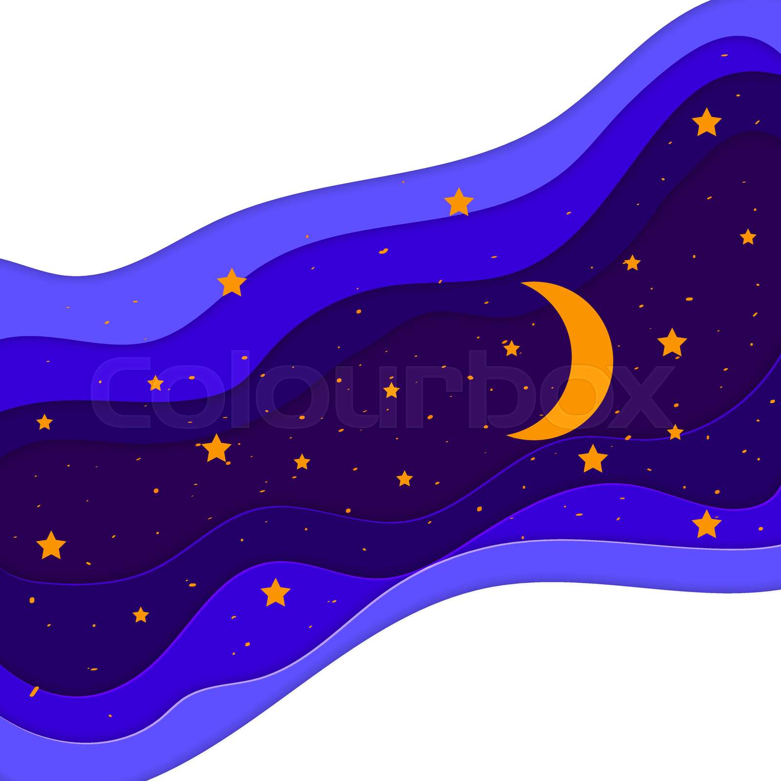 Paper art moon and stars in midnight. Vector illustration, dark night ...