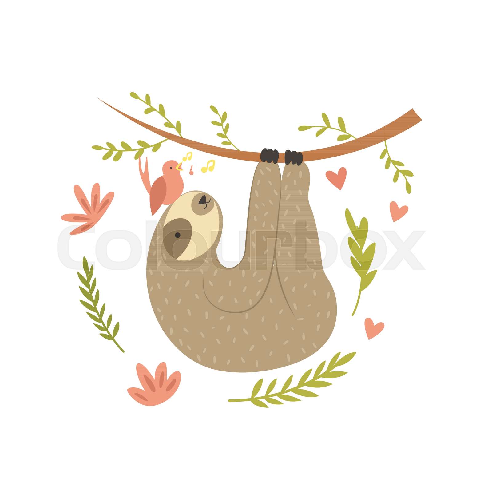 Sloth hanging on the tree. Adorable cartoon animal | Stock vector ...