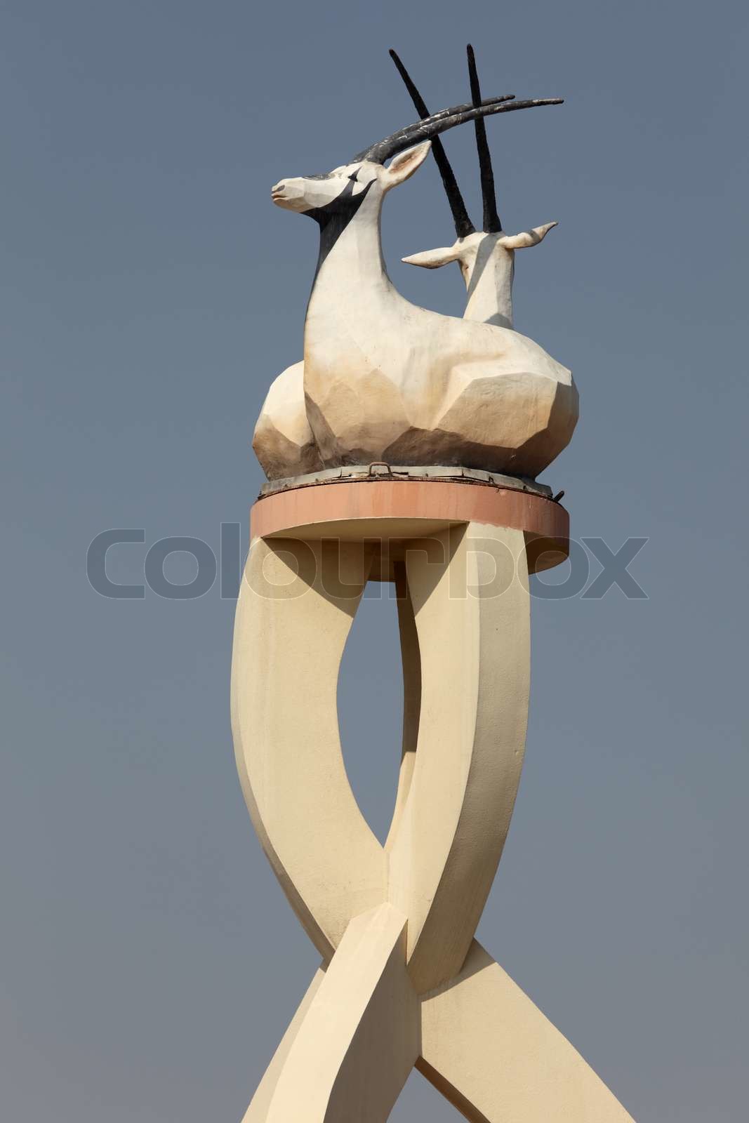 Arabian Oryx statue at a roundabout in Doha, Qatar | Stock image ...
