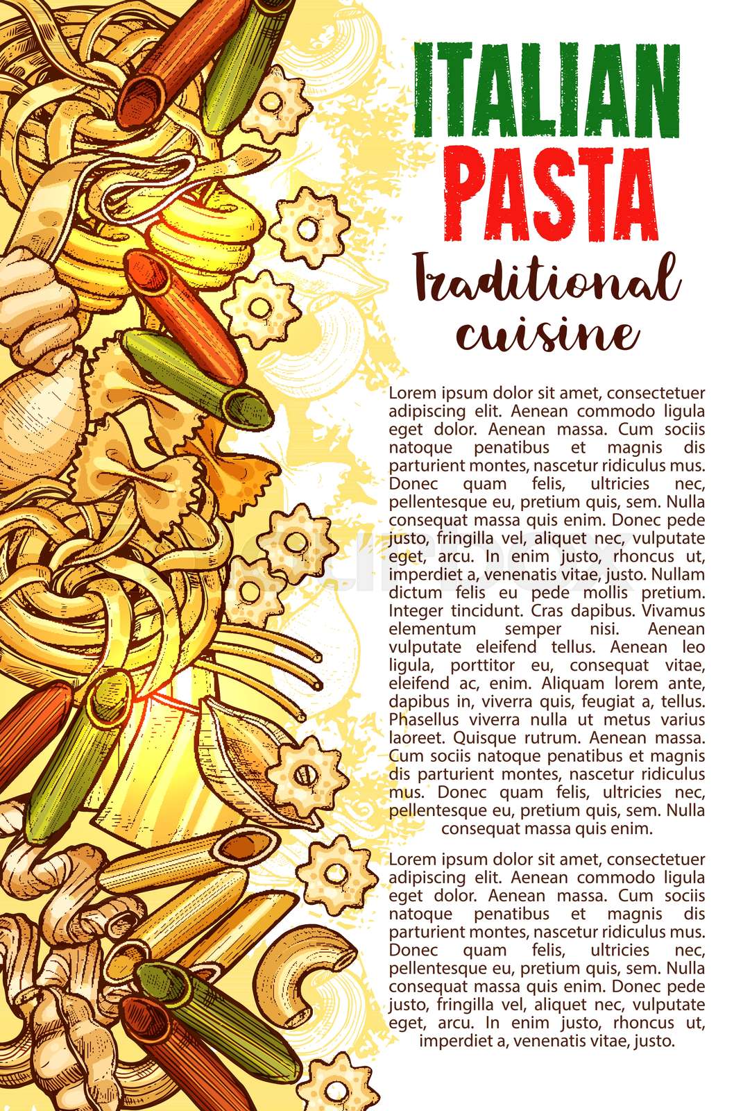 Pasta sketch banner with Italian macaroni border | Stock vector | Colourbox