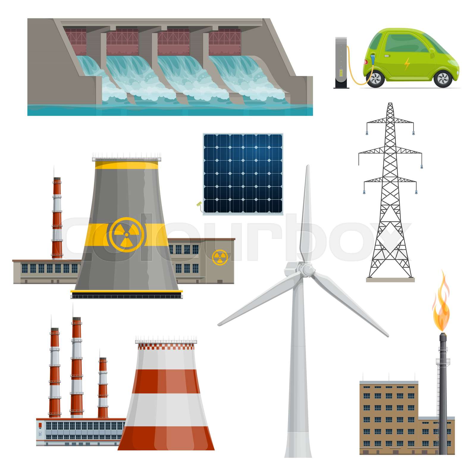 Vector icons of power stations | Stock vector | Colourbox