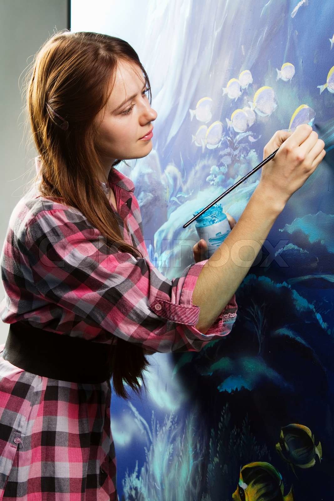 Professional painter at work, painting a home interior | Stock image ...