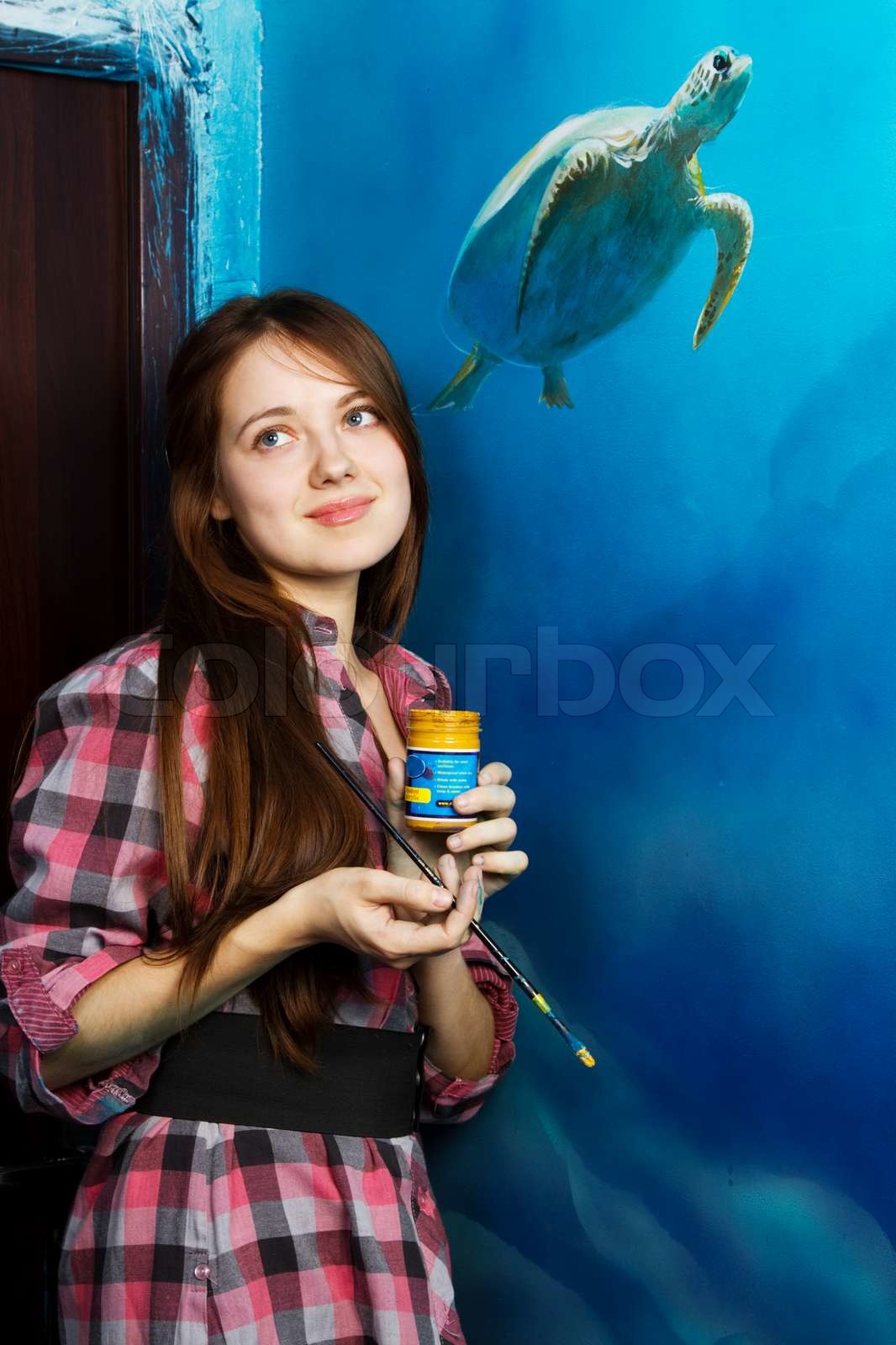 Professional painter at work, painting a home interior | Stock image ...