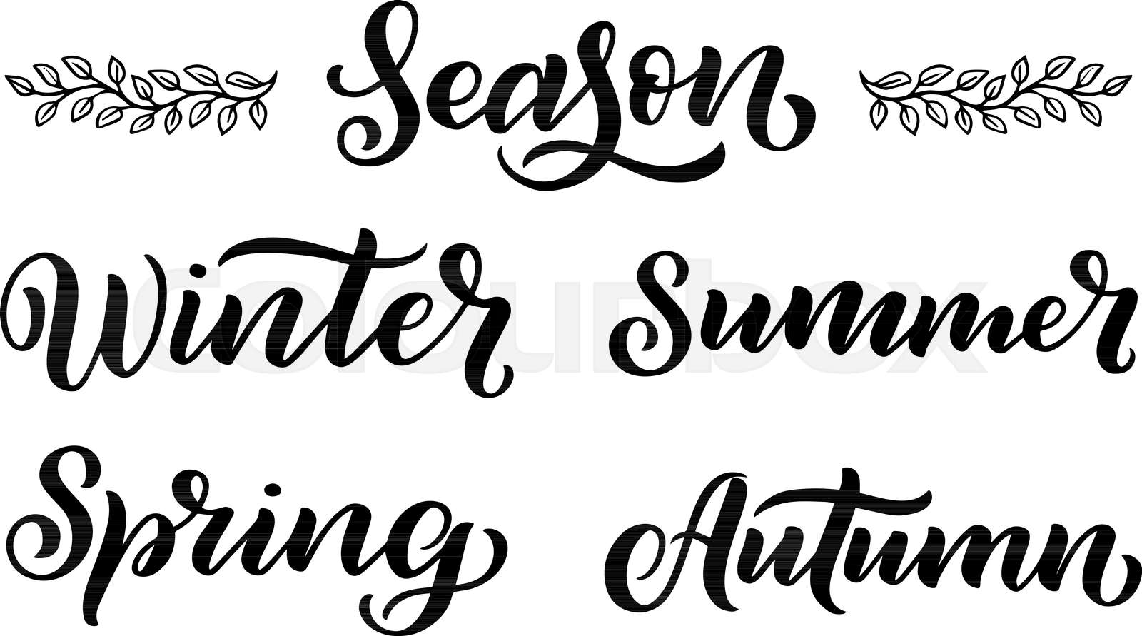 Handwritten names of seasons: winter, spring, autumn, summer ...