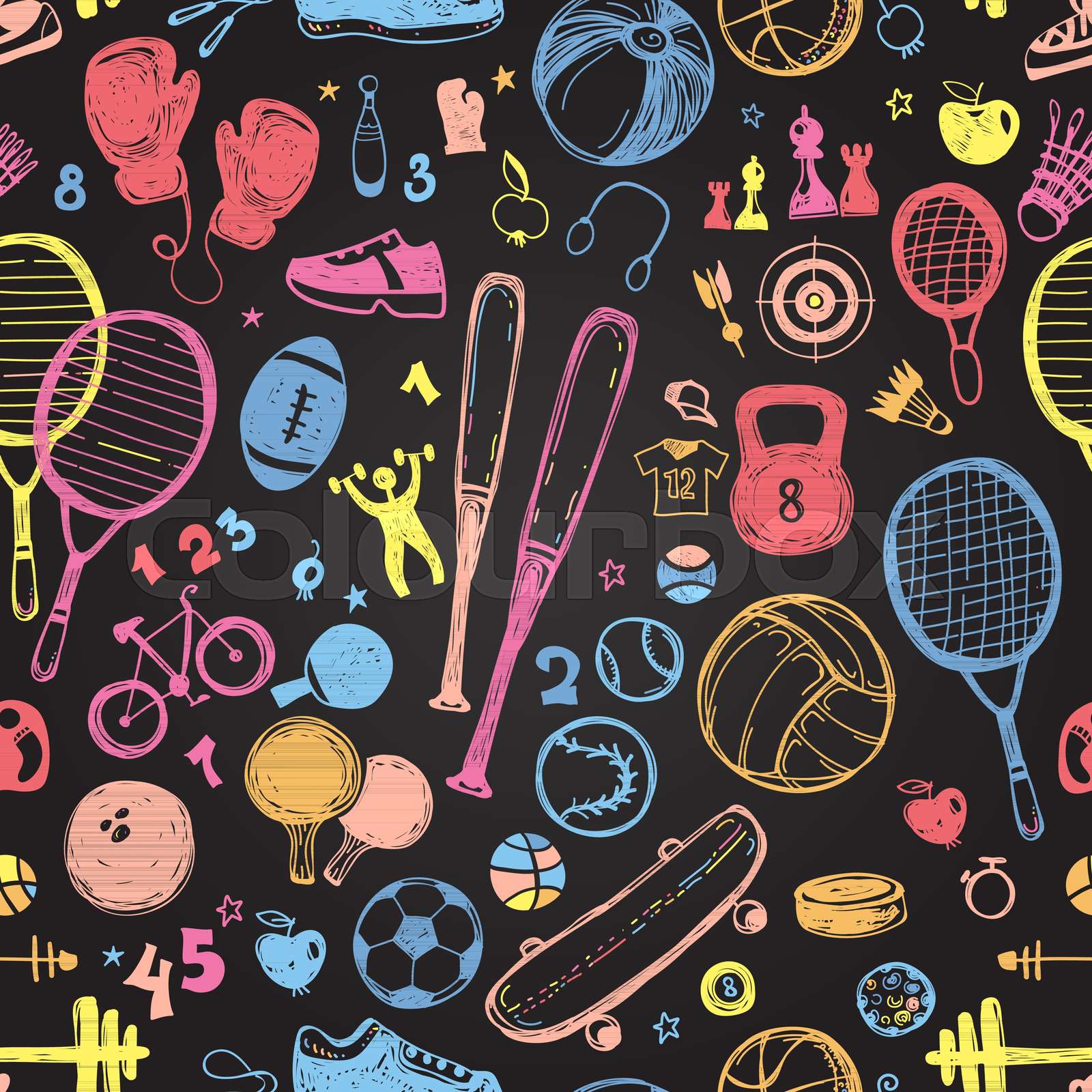 Sport sketch pattern. Hand drawn | Stock vector | Colourbox