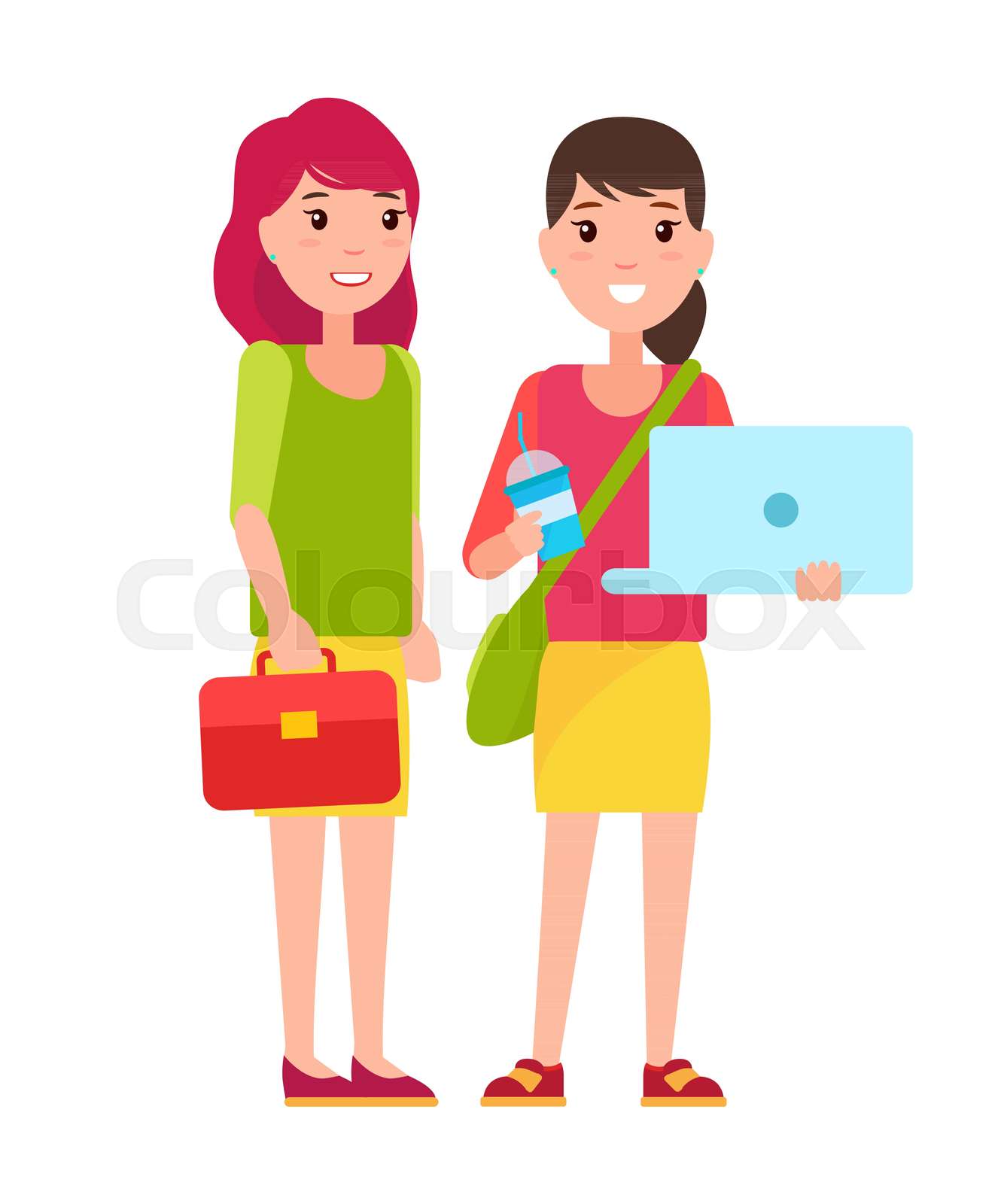 Two Students Girls in Cartoon Style Smiling, Woman | Stock vector ...