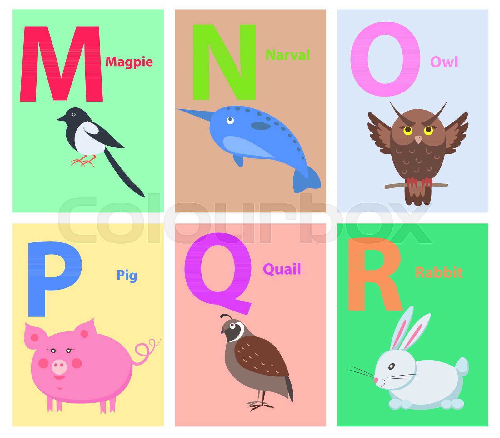 Children ABC with Cute Animals Cartoon Flat Vector | Stock vector ...